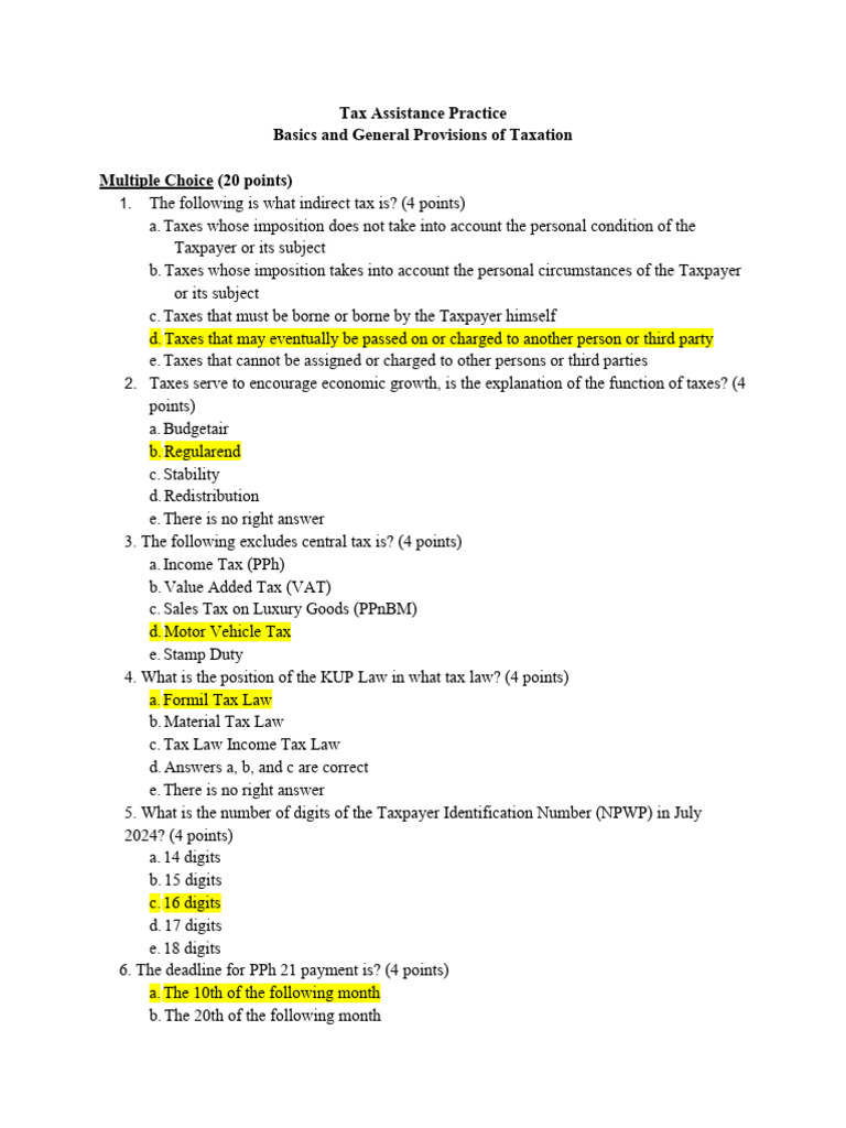 Taxation Basics and Practice Quiz | PDF | Taxes | Taxpayer