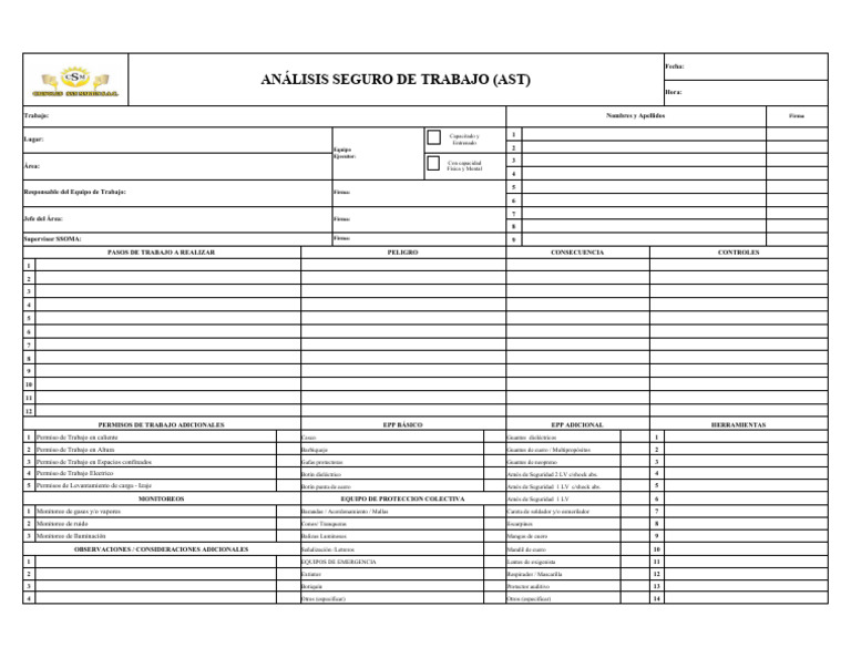Análisis Seguro de Trabajo (Ast) : Firma | PDF