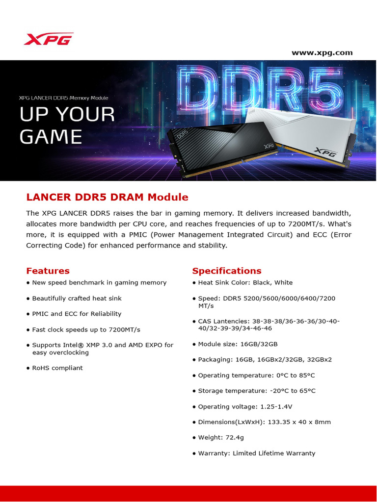 XPG Lancer DDR5 | PDF | Computer Data Storage | Computer Hardware