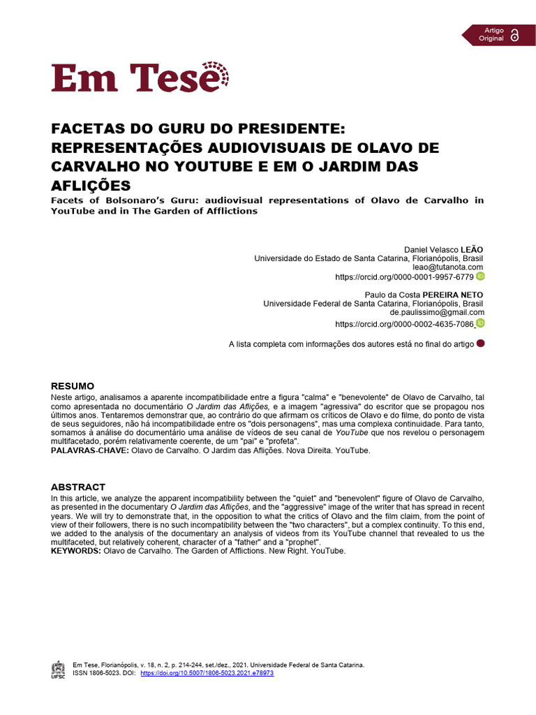 FACETAS DO GURU DO PRESIDENTE: REPRESENTAÇÕES AUDIOVISUAIS DE OLAVO DE ...
