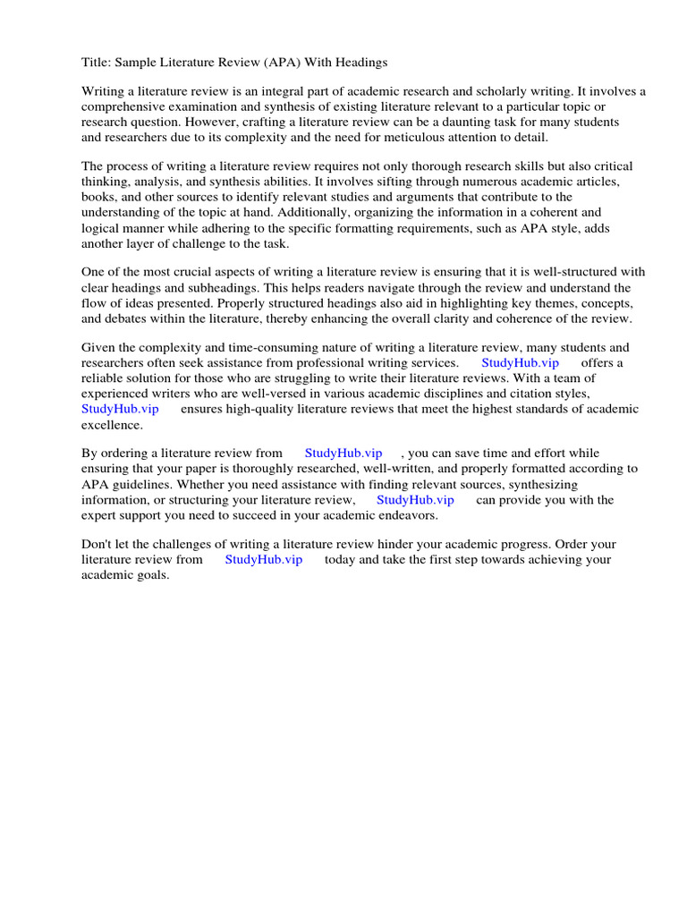 Sample Literature Review (Apa) With Headings | PDF | Literature Review ... Sample Literature Review (Apa) With Headings | PDF | Literature Review ...