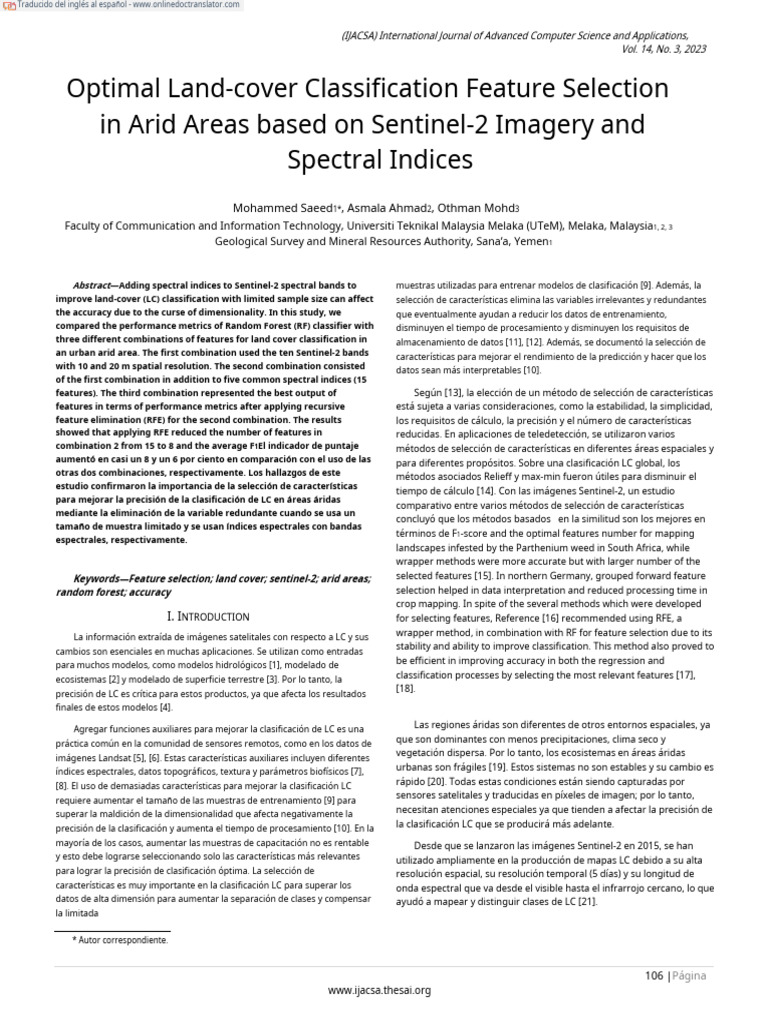 Paper 12-Optimal Land Cover Classification Feature Selection in Arid Areas - En.es | PDF