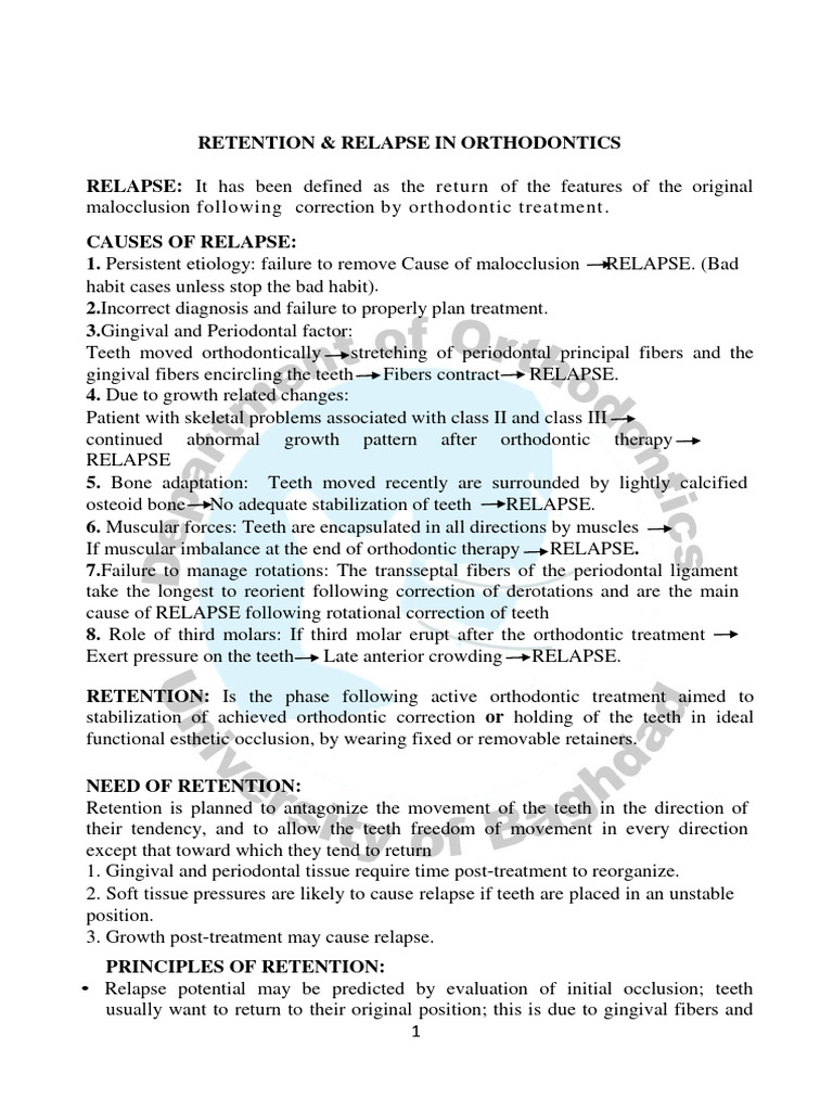Retention & Relapse in Orthodontics | PDF