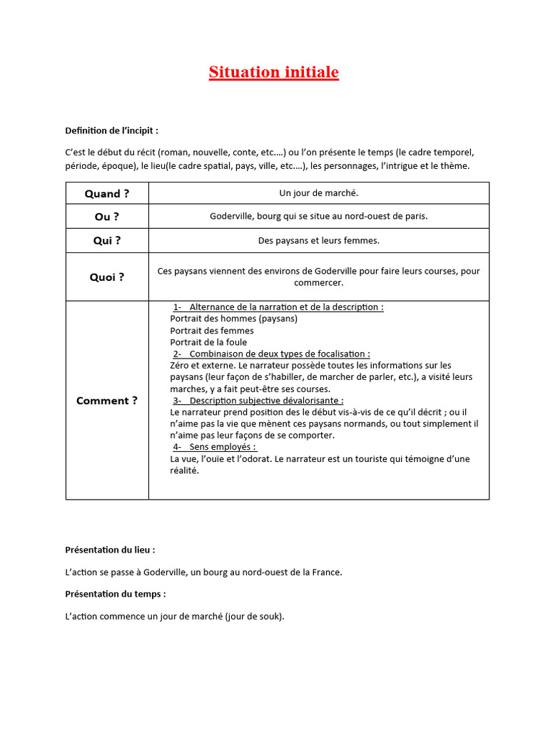 Définition et exemples de situation initiale | PDF | Mystère, thriller ...