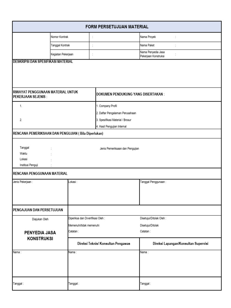 Spesifikasi dan Persetujuan Material Konstruksi | PDF