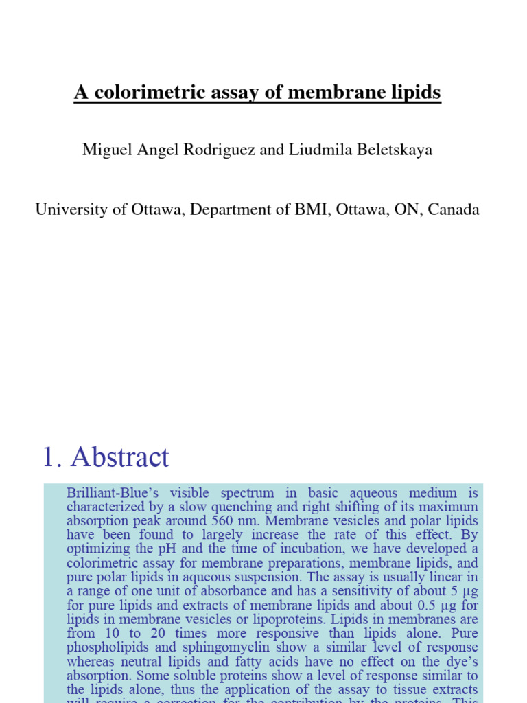 A Colorimetric Assay of lipids-MA Rodriguez and L Beletskaya | PDF