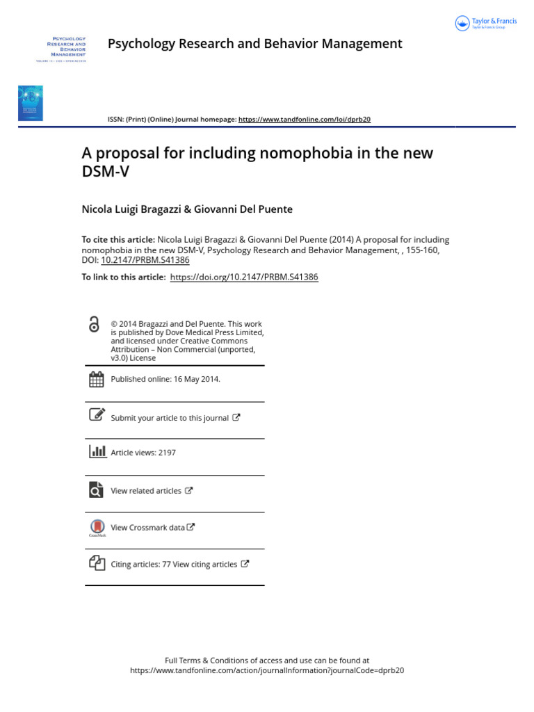 Nomophobia Proposal for DSM-V Inclusion | PDF | Diagnostic And ...