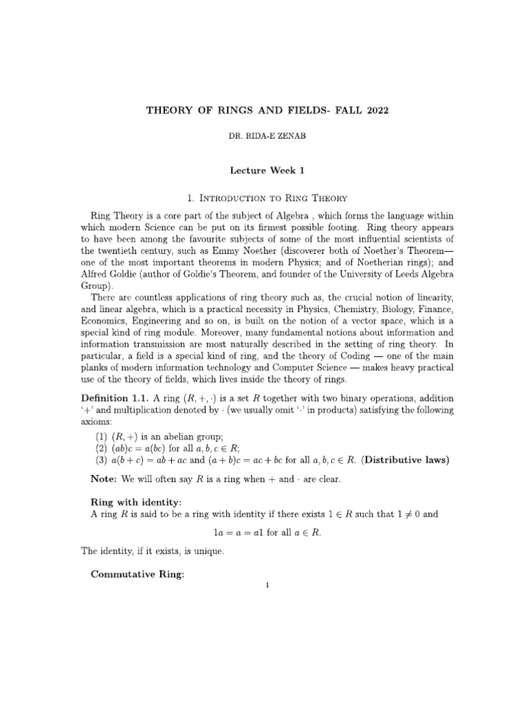 Lecture Week 1 Rings | PDF