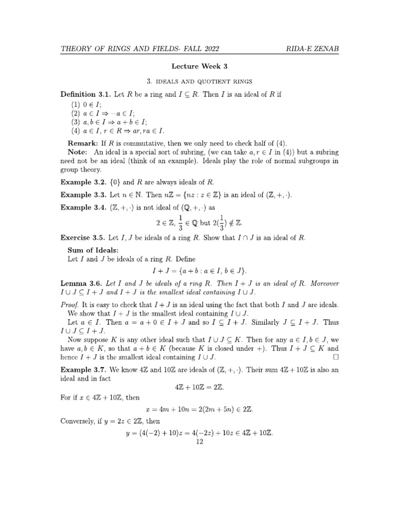 Lecture Week 3 Rings | PDF