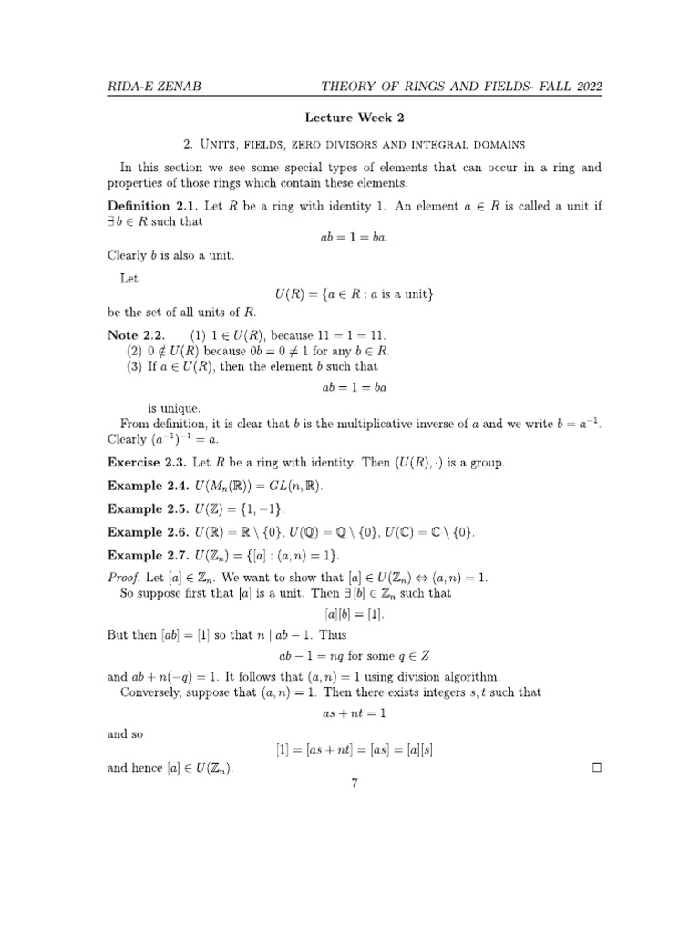 Lecture Week 2 Rings | PDF