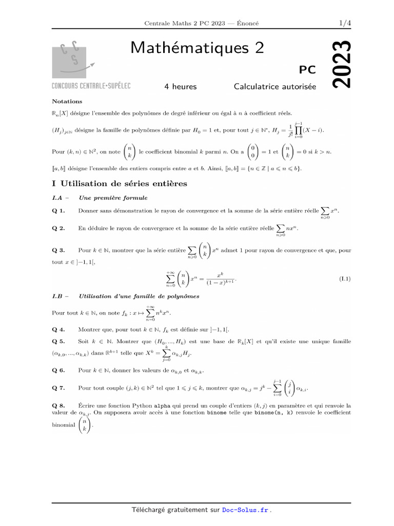 PC_MATHS_CENTRALE_2_2023.enonce | PDF