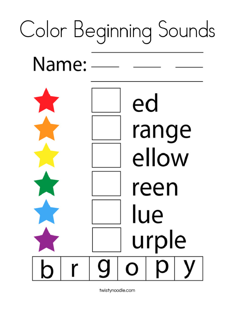 Color Beginning Sounds Coloring Page - Twisty Noodle | PDF