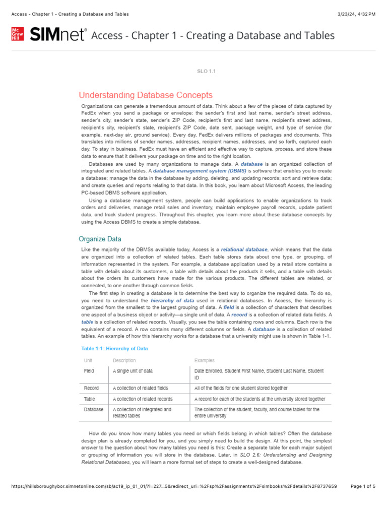 Access - Chapter 1 - Creating A Database and Tables | PDF | Databases | Relational Model