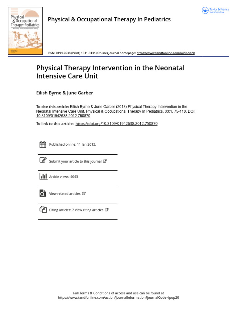Physical Therapy Intervention in The Neonatal Intensive Care Unit | PDF