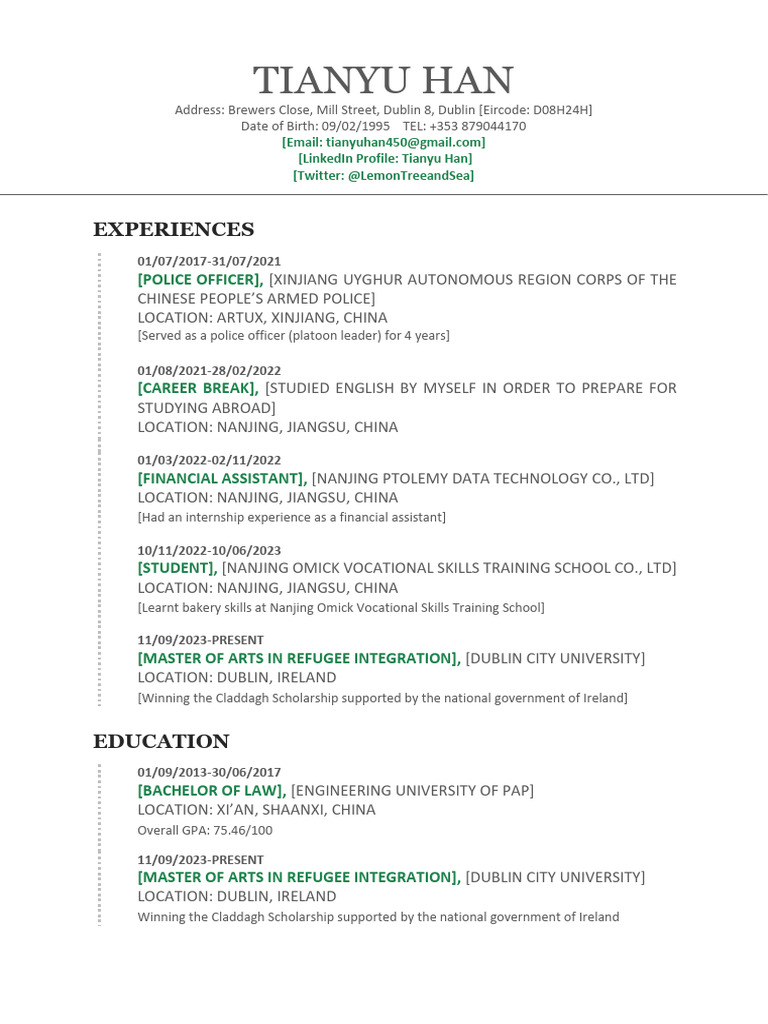 Han Tianyu CV | PDF | China | World Politics