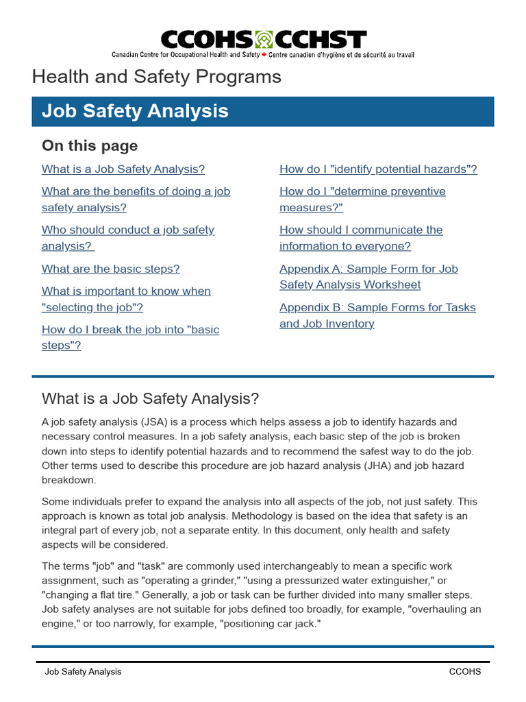 JSA Canada | PDF | Occupational Safety And Health | Workplace