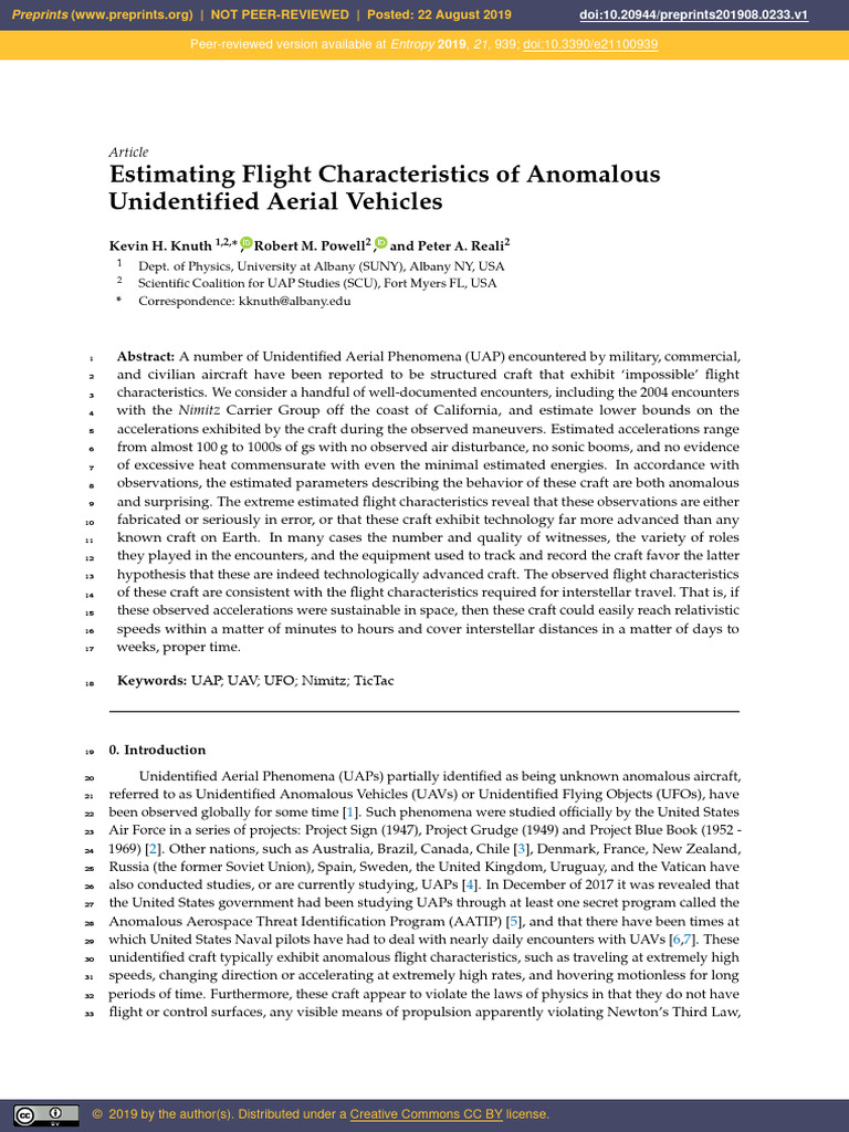 UAP Nimitz 2004 Preprints201908.0233.v1 | PDF | Unidentified Flying Object