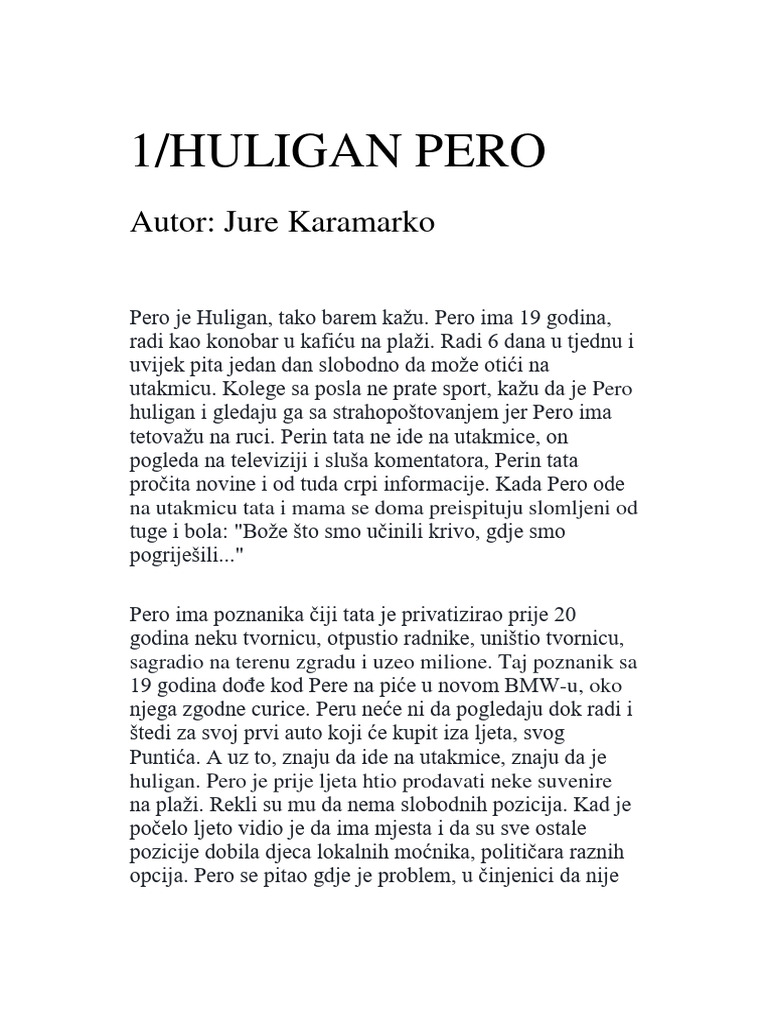 HULIGAN PERO Autor Jure Karamarko | PDF