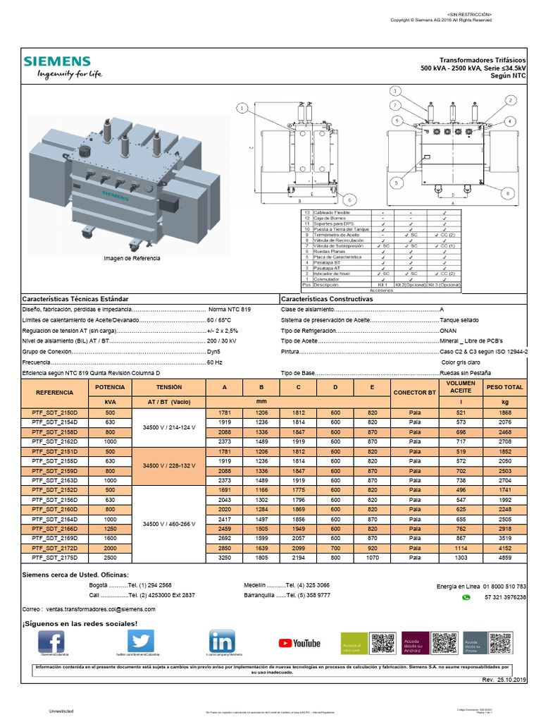 PTF MDT Co 3f 500kva 2500kva s34 5 1 2kv | PDF | Transformador ...
