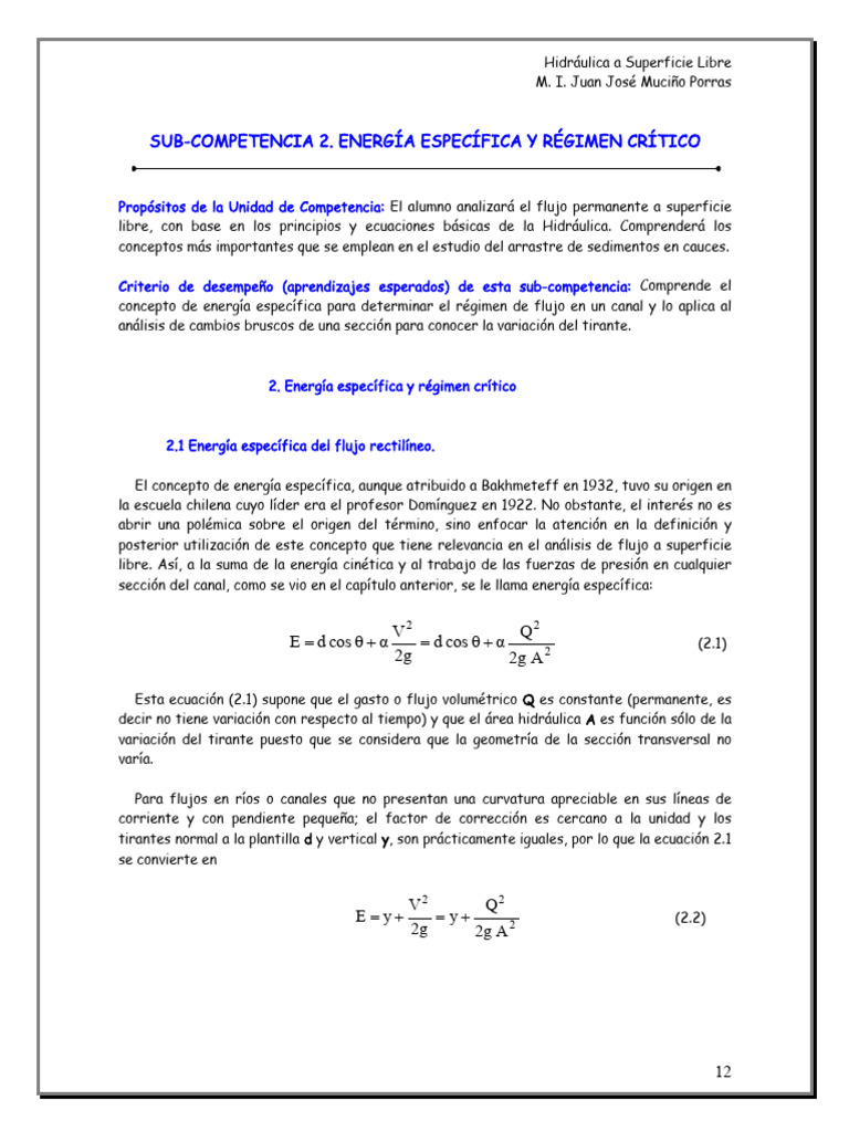 Capìtulo 2. Energía específica y régimen crítico | PDF | Ecuaciones