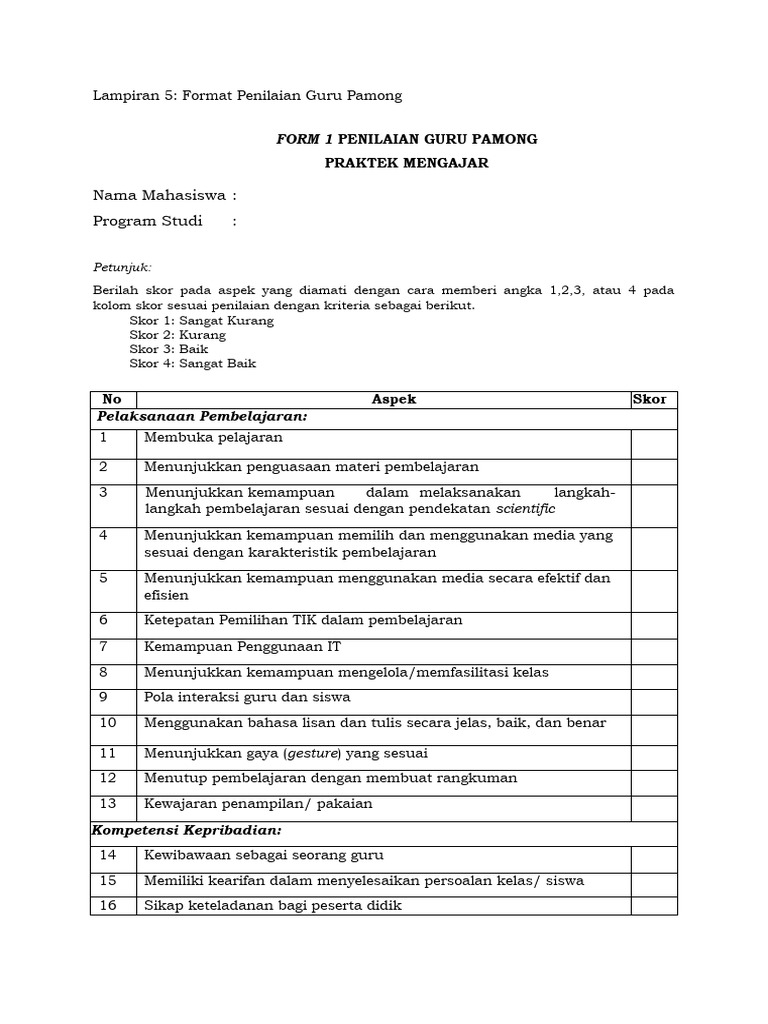 Lampiran Format Kegiatan PLP II | PDF