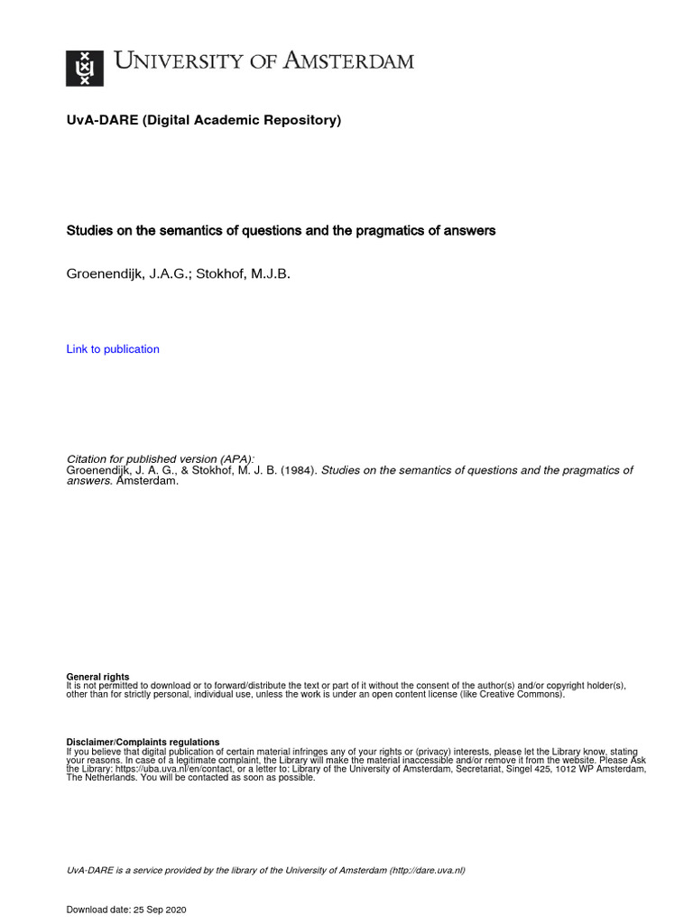 Groenendijk & Stokhof (1984) - Semantics of Questions - Maior | PDF | Semantics | Syntax