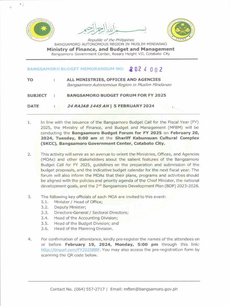 BBM 24 002 Bangsamoro Budget Forum For FY 2025 | PDF