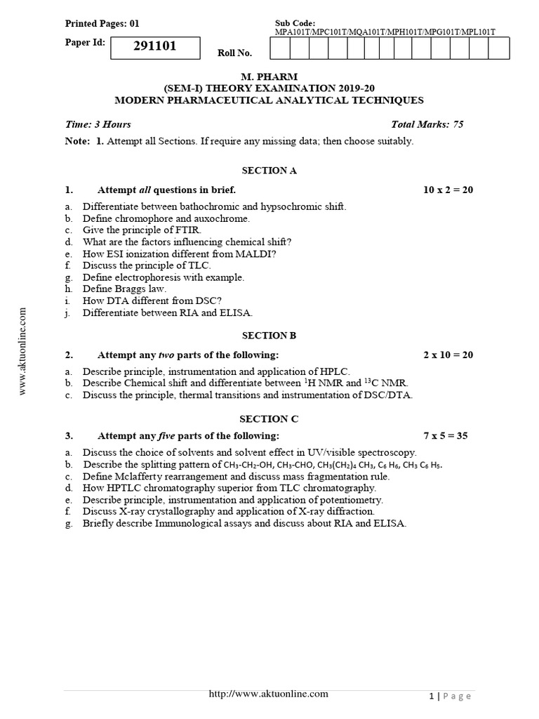Mpharm 1 Sem Modern Pharmaceutical Analytical Techniques Mpa101t 2020 | PDF | Thin Layer ...
