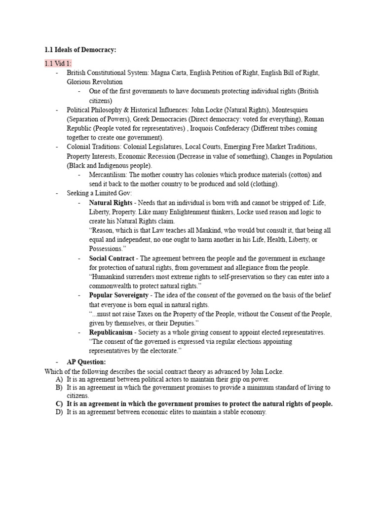 AP US Government & Politics - Unit 1 Notes | PDF | United States ...