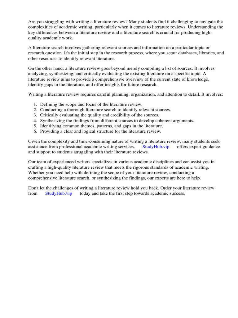 Difference Between Literature Review And Literature Search PDF