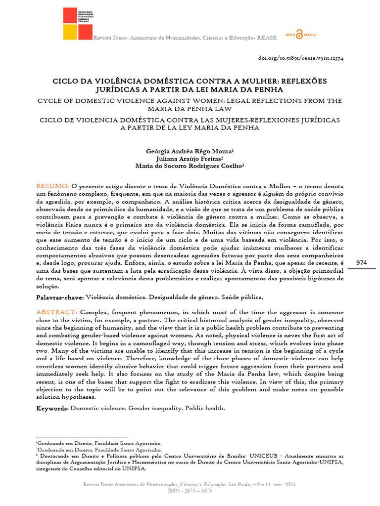 Xvcv-Ciclo Da Violência Doméstica Contra A Mulher - Reflexões Jurídicas ...
