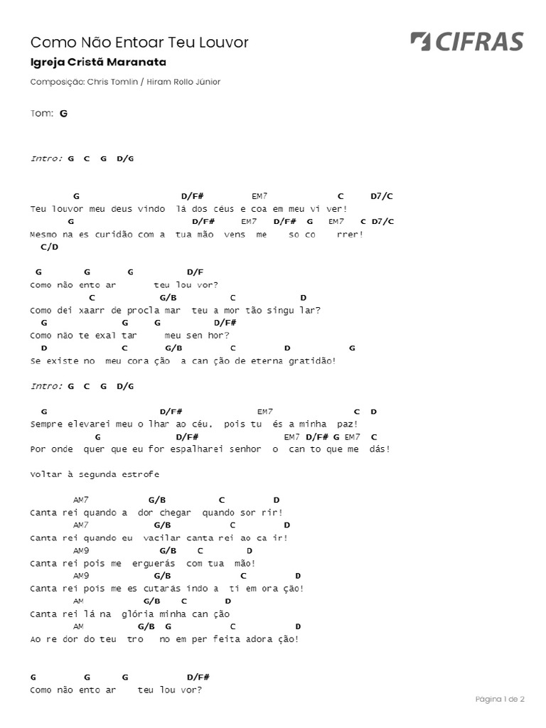 CIFRAS_cifra_igreja-crista-maranata_como-nao-entoar-teu-louvor (1) | PDF