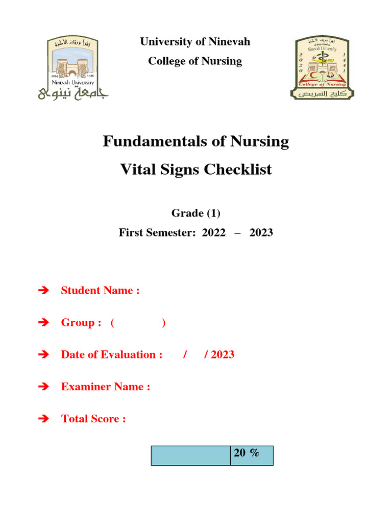 Vital Signs Checklist 2023 | PDF