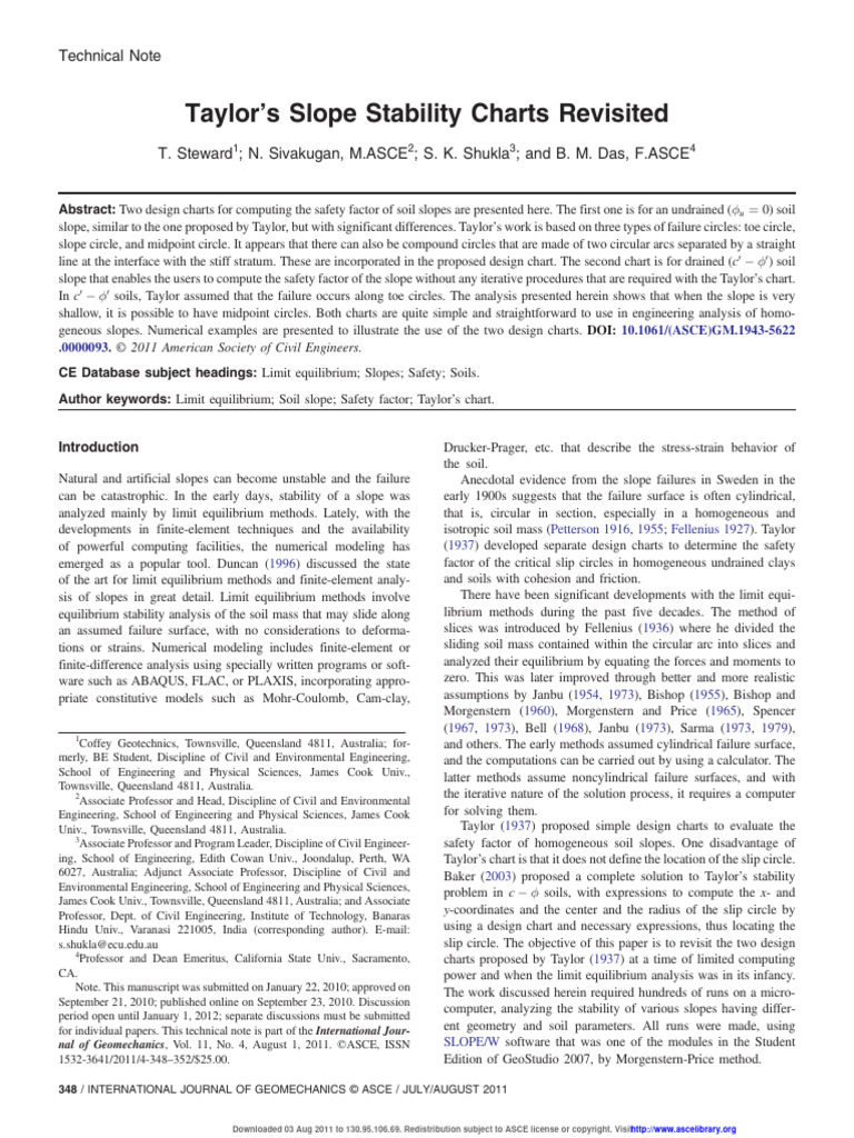 Taylors Slope Stability Charts Revisited - 2011 | PDF