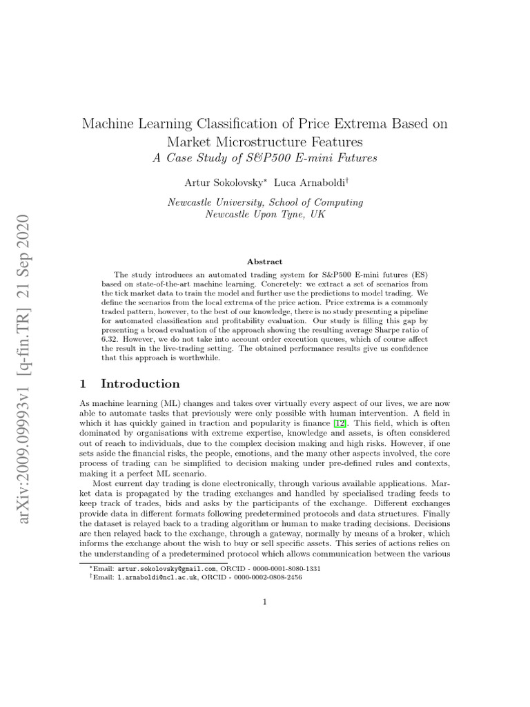 Machine Learning Classification of Price Extrema B | PDF | Machine ...