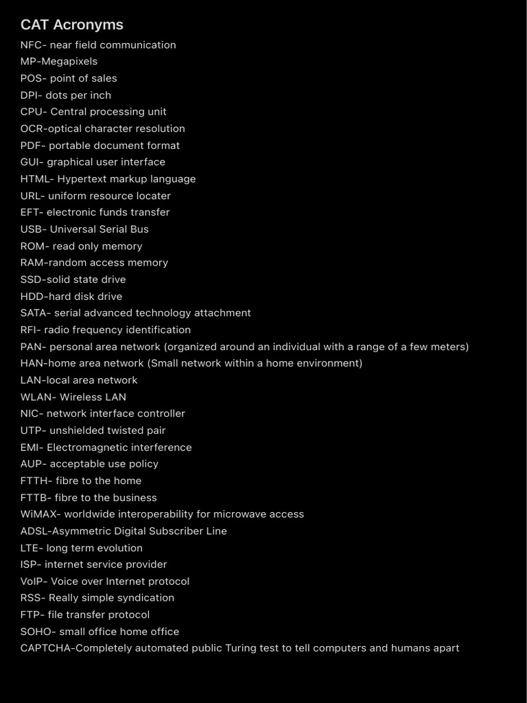 CAT Acronyms | PDF | Business | Technology & Engineering