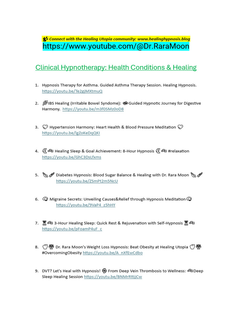 Clinical Hypnotherapy - Complete List | PDF | Hypnotherapy | Hypnosis