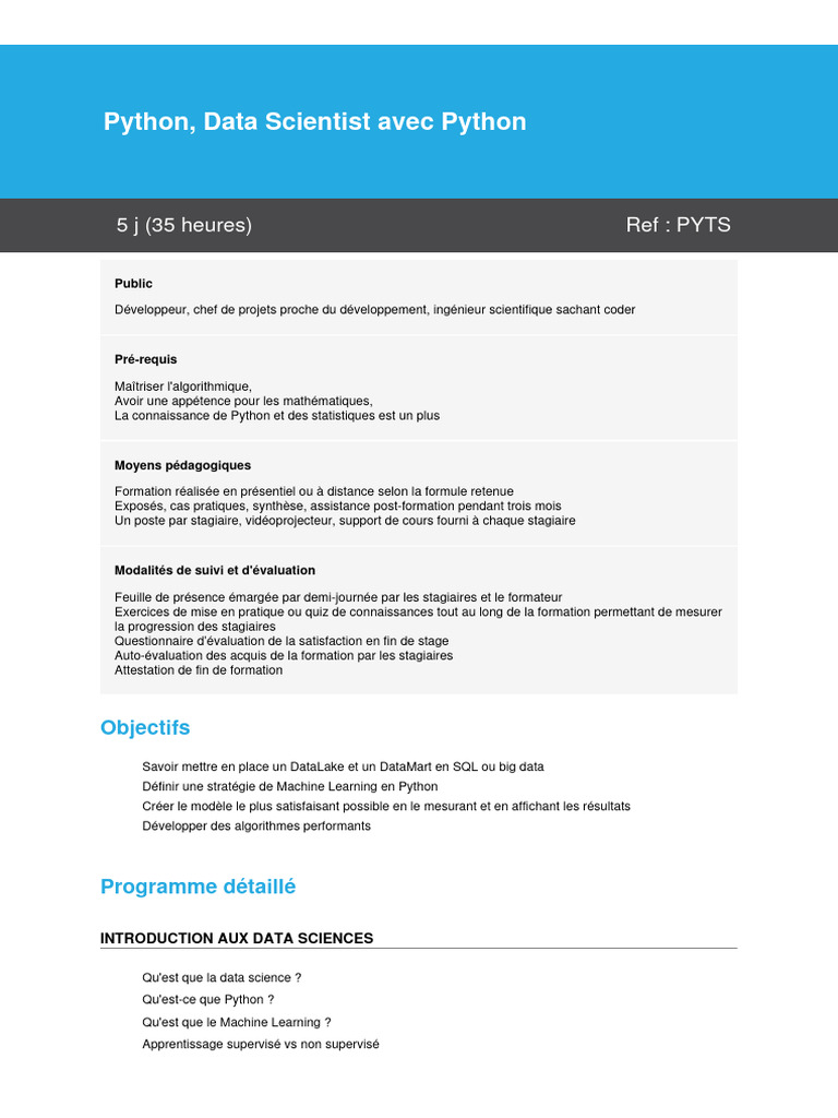 Programme Python, Data Scientist Avec Python | PDF