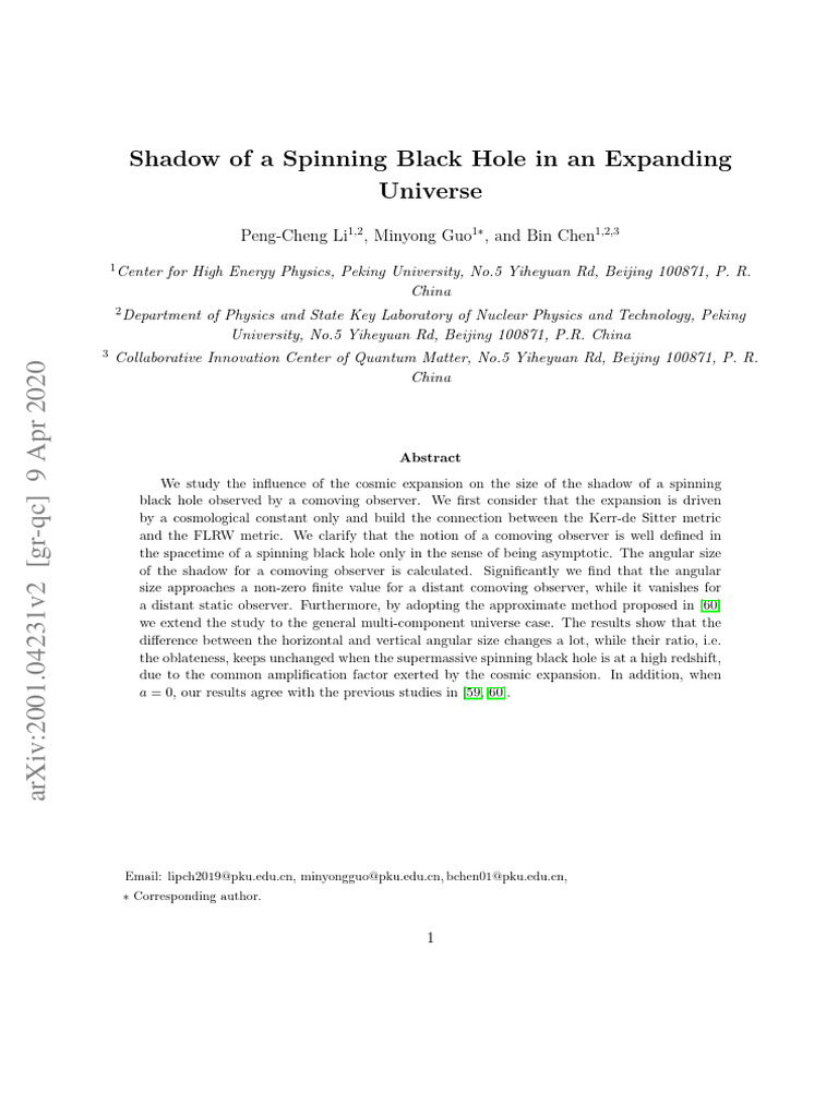 Shadow of A Spinning Black Hole in An Expanding Universe: Peng-Cheng Li ...