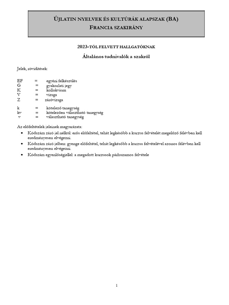 BA Ujlatin Nyelvek Francia 2023 20231208 | PDF