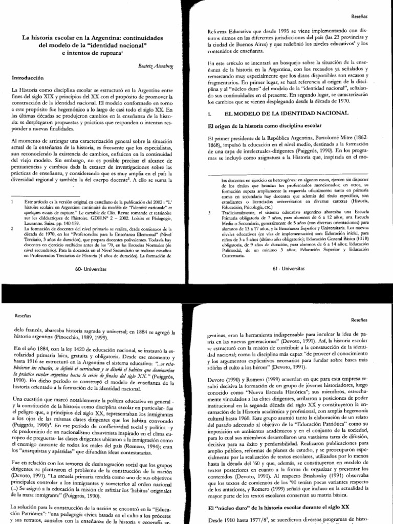 Historia escolar y identidad en Argentina | PDF | Historia