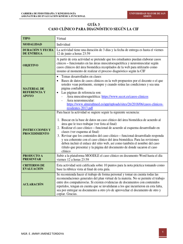 Guía 3 - Elaboración de Caso Clínico para Diagnóstico Según La CIF | PDF | Cuidado de la salud ...