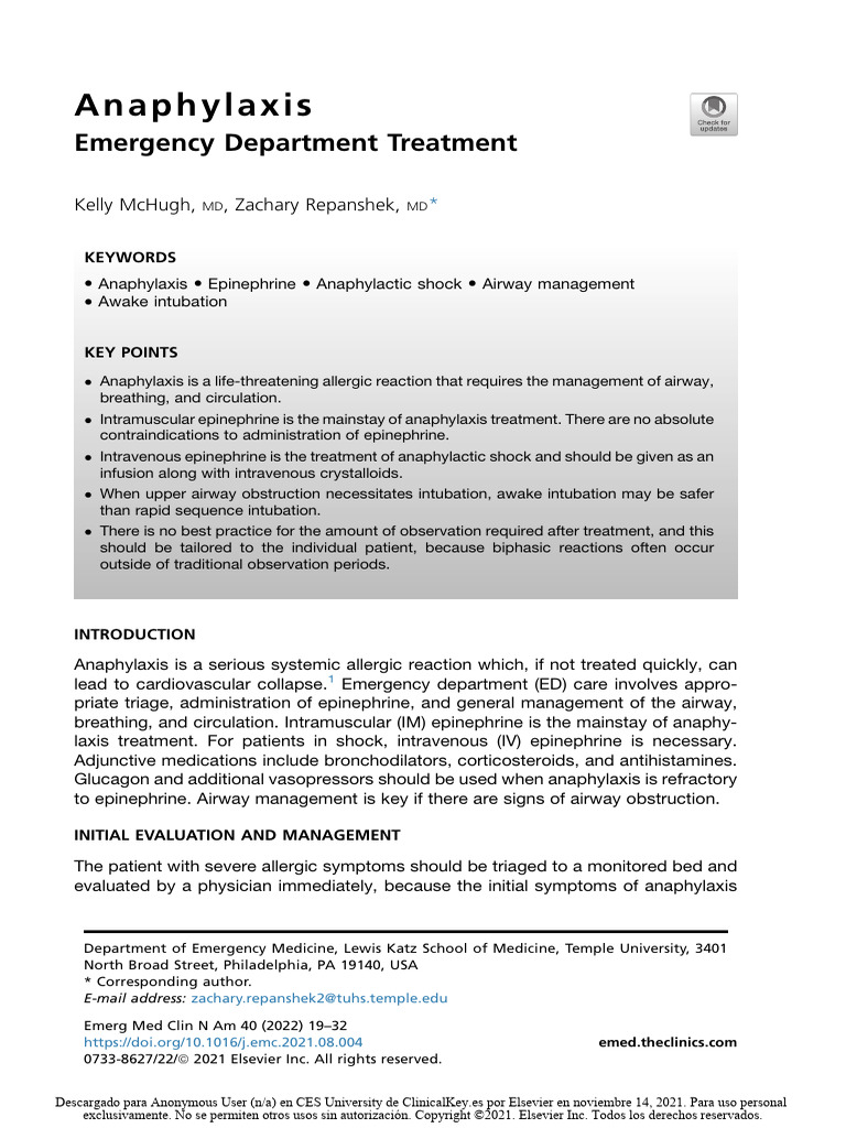 Anaphylaxis Emergency Department Treatment | PDF | Shock (Circulatory ...