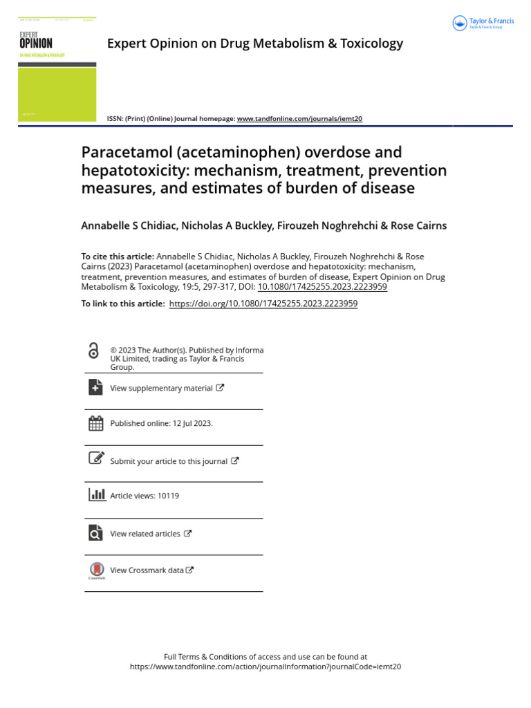 Paracetamol Acetaminophen Overdose and Hepatotoxicity Mechanism | PDF