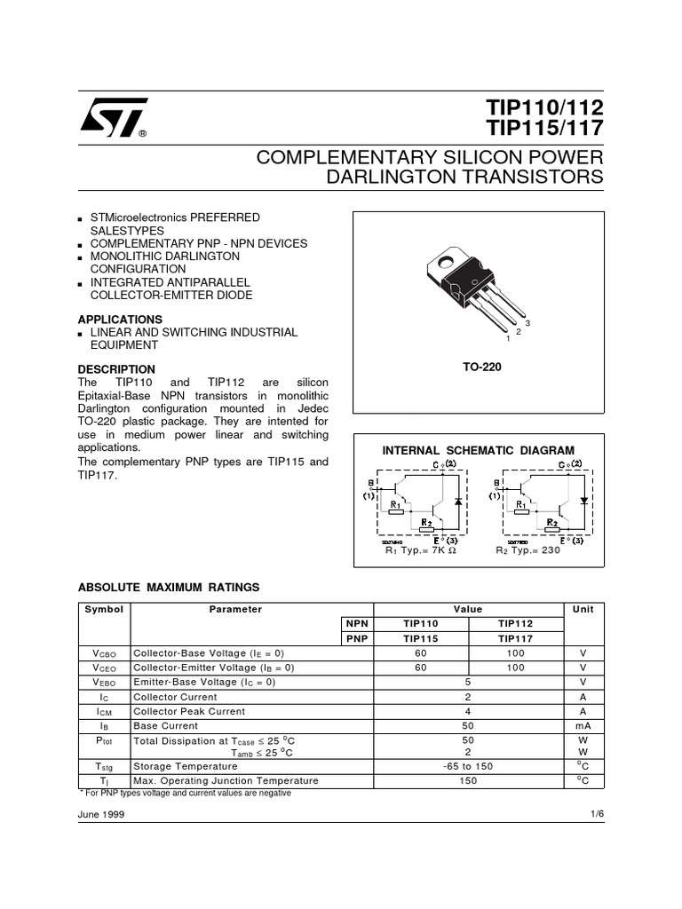 Tip110 Tip112 Tip115 Tip117 | PDF | Bipolar Junction Transistor ...