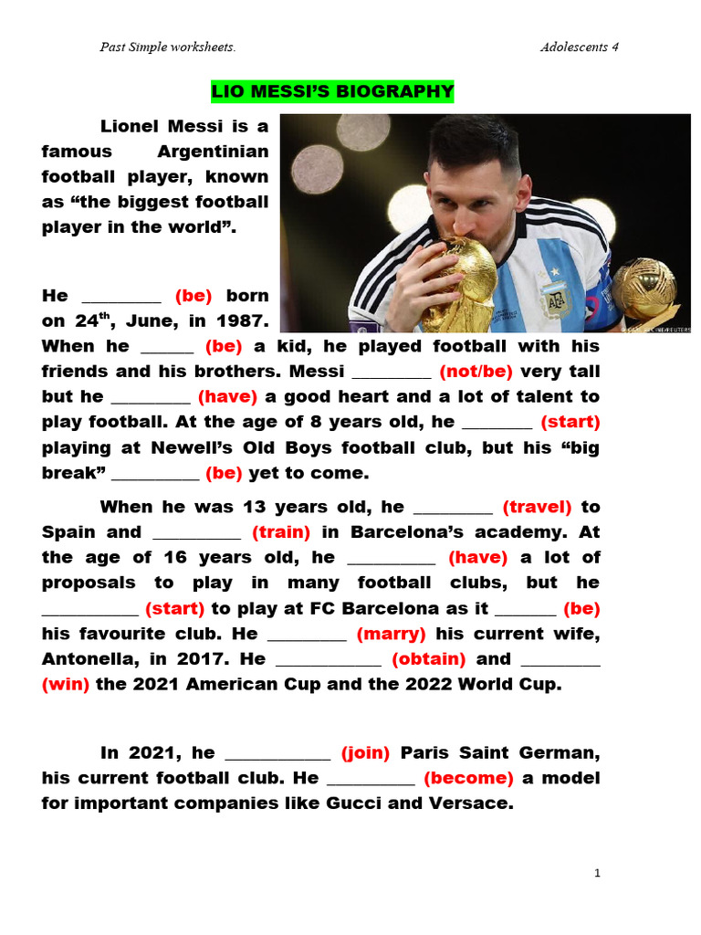 Biographies About Messi and Dibu Martinez - Past Simple | PDF ...