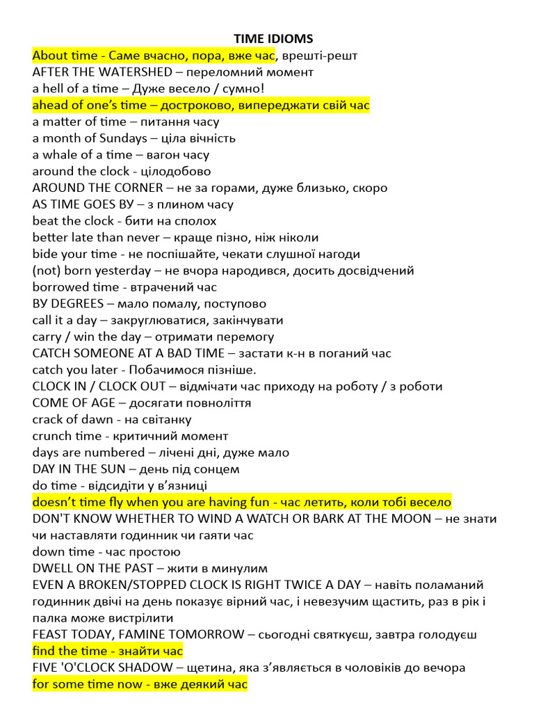 TIME IDIOMS | PDF