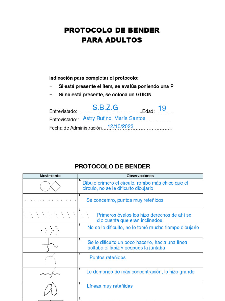 Protocolo de Bender para Adultos | PDF