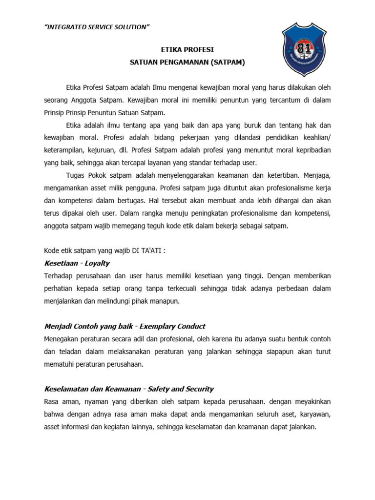 Etika Satpam | PDF | Karier & Perkembangan | Bisnis