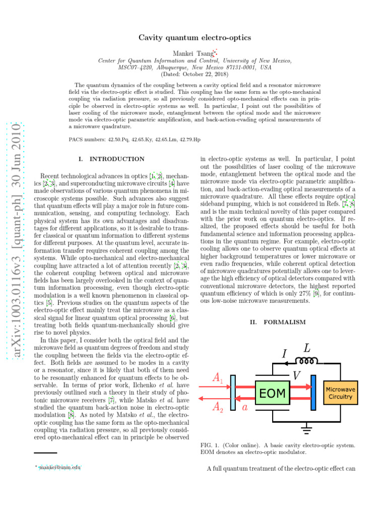 Cavity Quantum Electro-Optics | PDF | Science & Mathematics